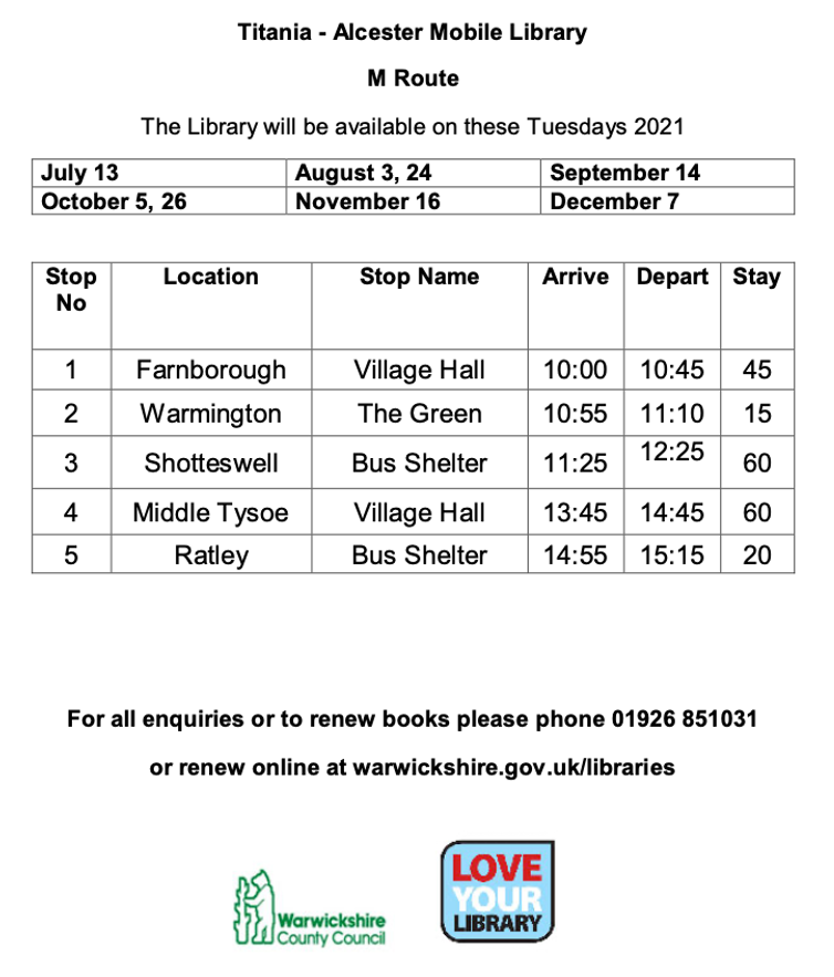 IT’S BACK…DATES WHEN THE LIBRARY COMES TO TYSOE | Tysoe Parish & Community